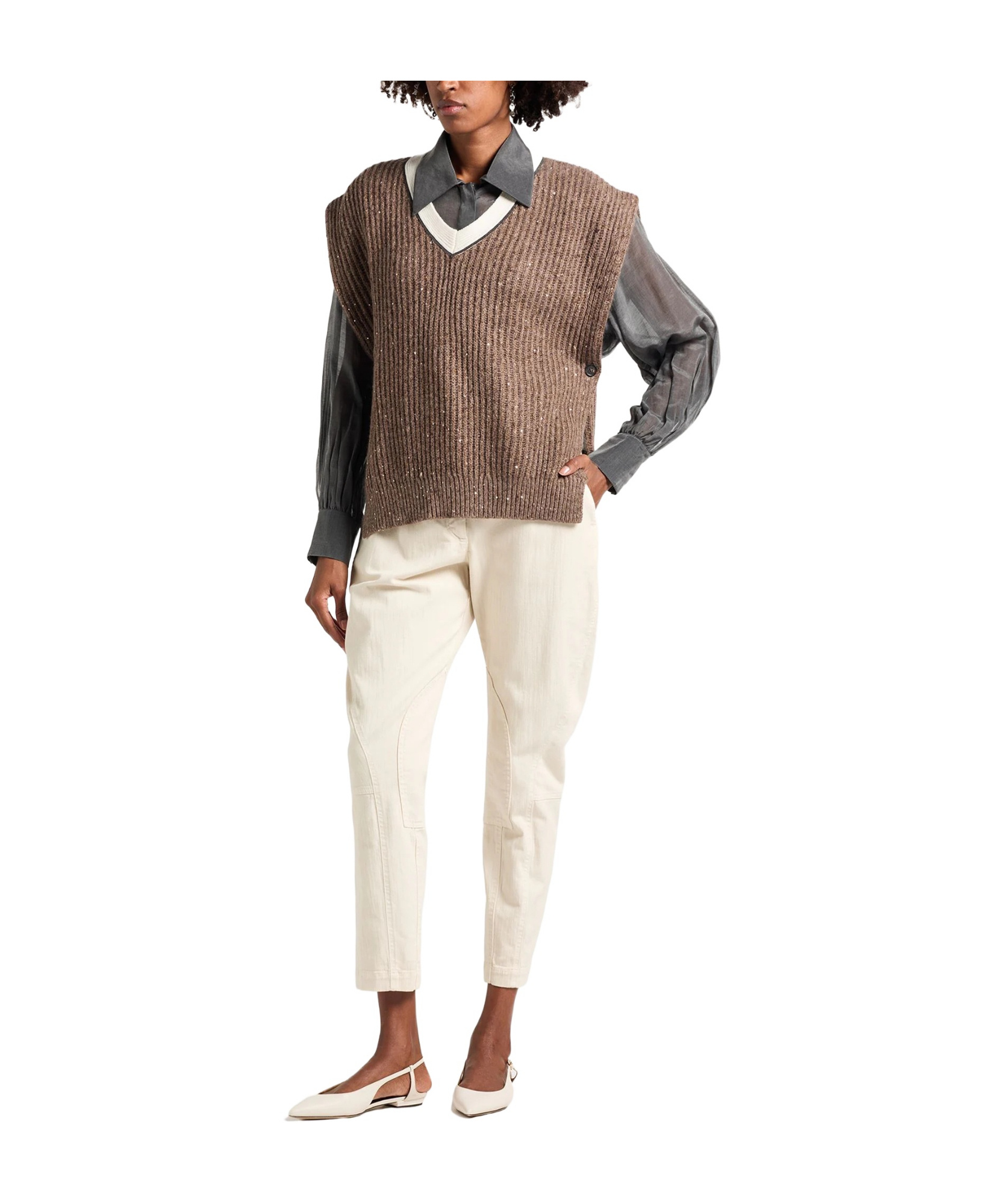 BRUNELLO CUCINELLI Brunello Cucinelli Melange Ribbed-Knit V-Neck Vest
